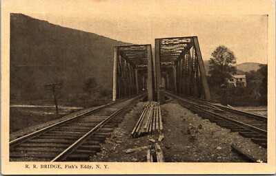Postcard Fish's Eddy NY Railroad Bridge RR train Hudson Valley New York ...