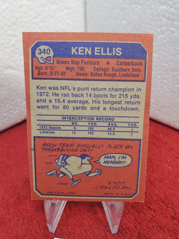 1973 Topps NFL Ken Ellis #340 Green Bay Packers | eBay