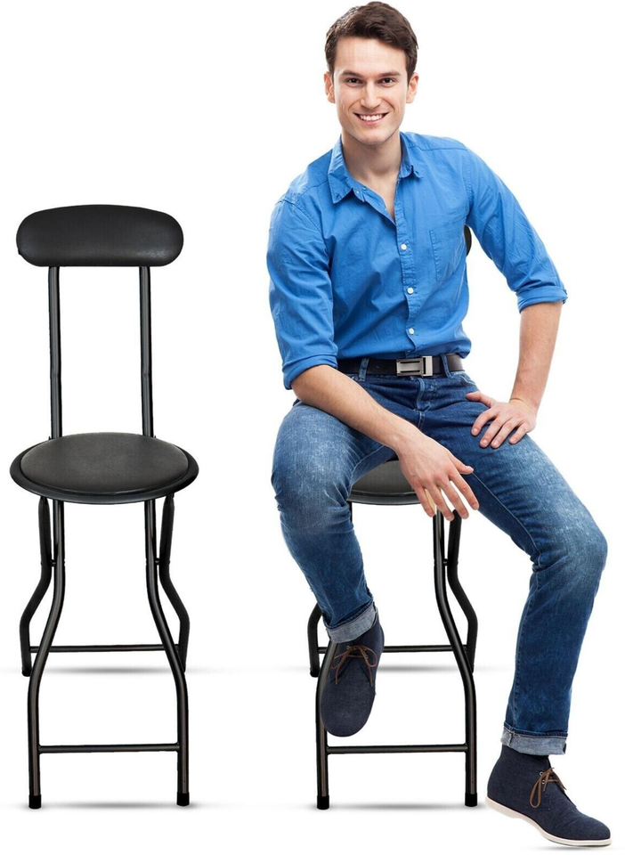BLACK PADDED FOLDING HIGH BACK CHAIR BREAKFAST KITCHEN BAR STOOL ...