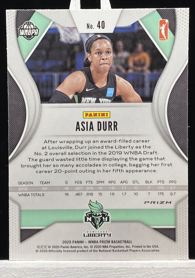 2020 Panini Prizm WNBA Asia Durr Silver Prizm #40 Liberty C935 | eBay