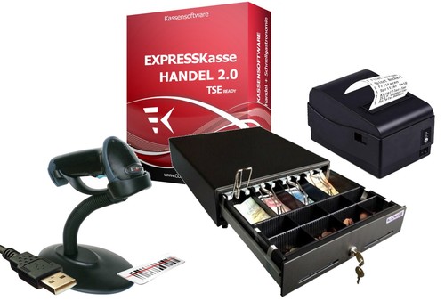 Kassen-Set: ExpressKasse HANDEL TSE-Konform Drucker Kassenlade Scanner ...