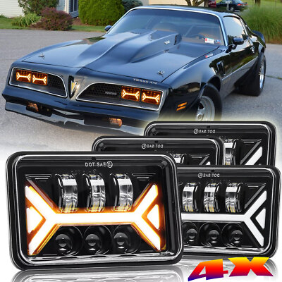 4PCS 4x6" LED Headlights High Low Beam DRL For Pontiac Firebird Trans ...