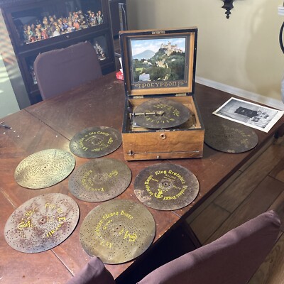 Antique Polyphon Mechanical Music Box Germany 1890s with 8 9.5”” Discs ...