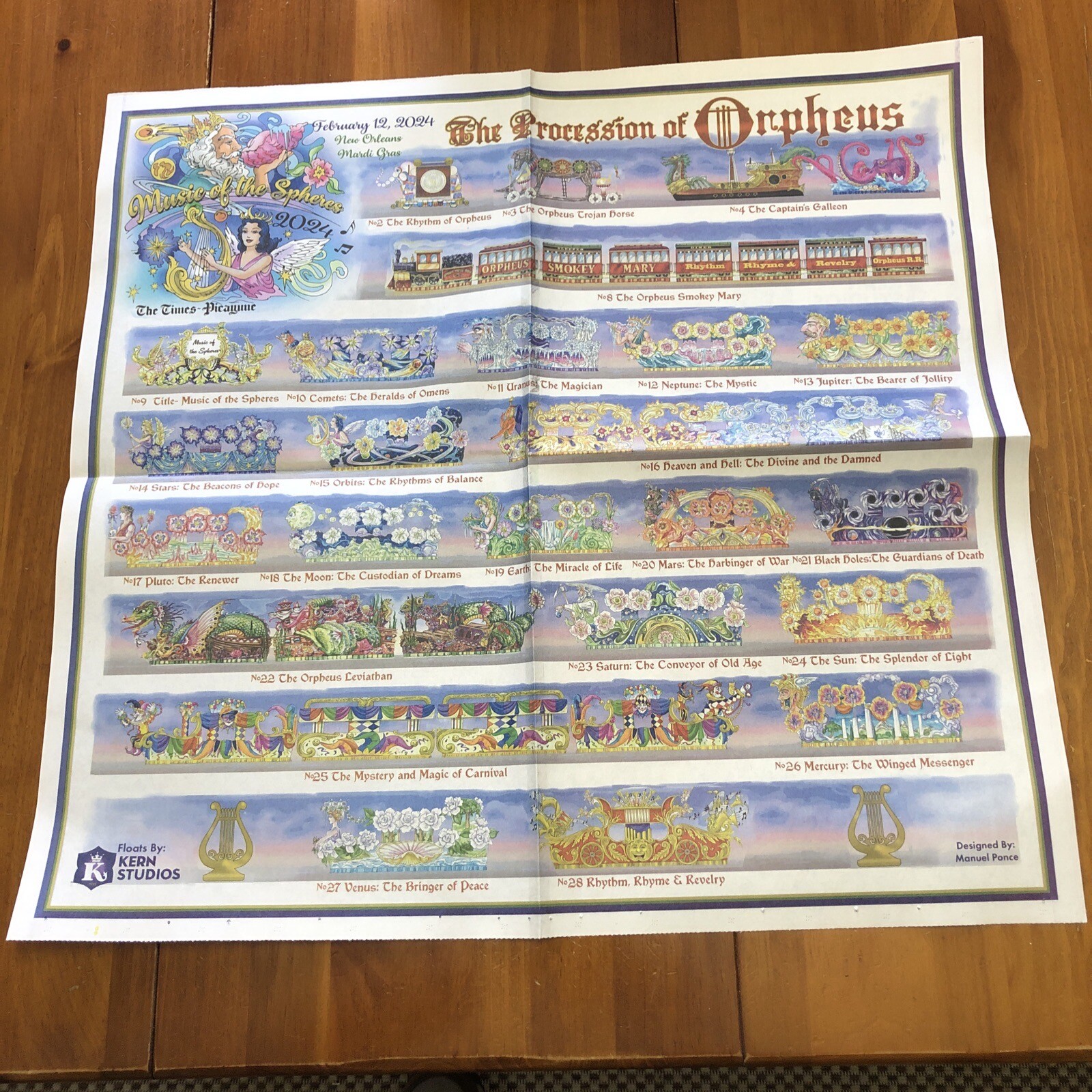Mardi Gras Bulletin 2024 Krewe of Orpheus Float depictions summary ...
