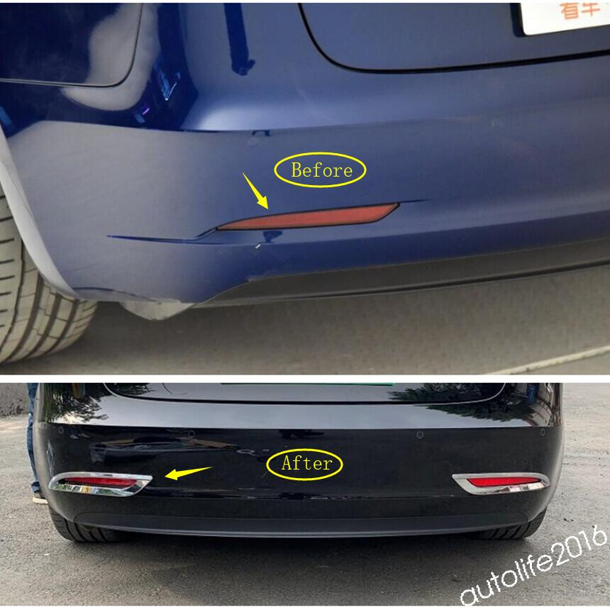 Accessories Chrome Rear Fog Lights Lamp Cover Trim For Tesla Model 3 ...