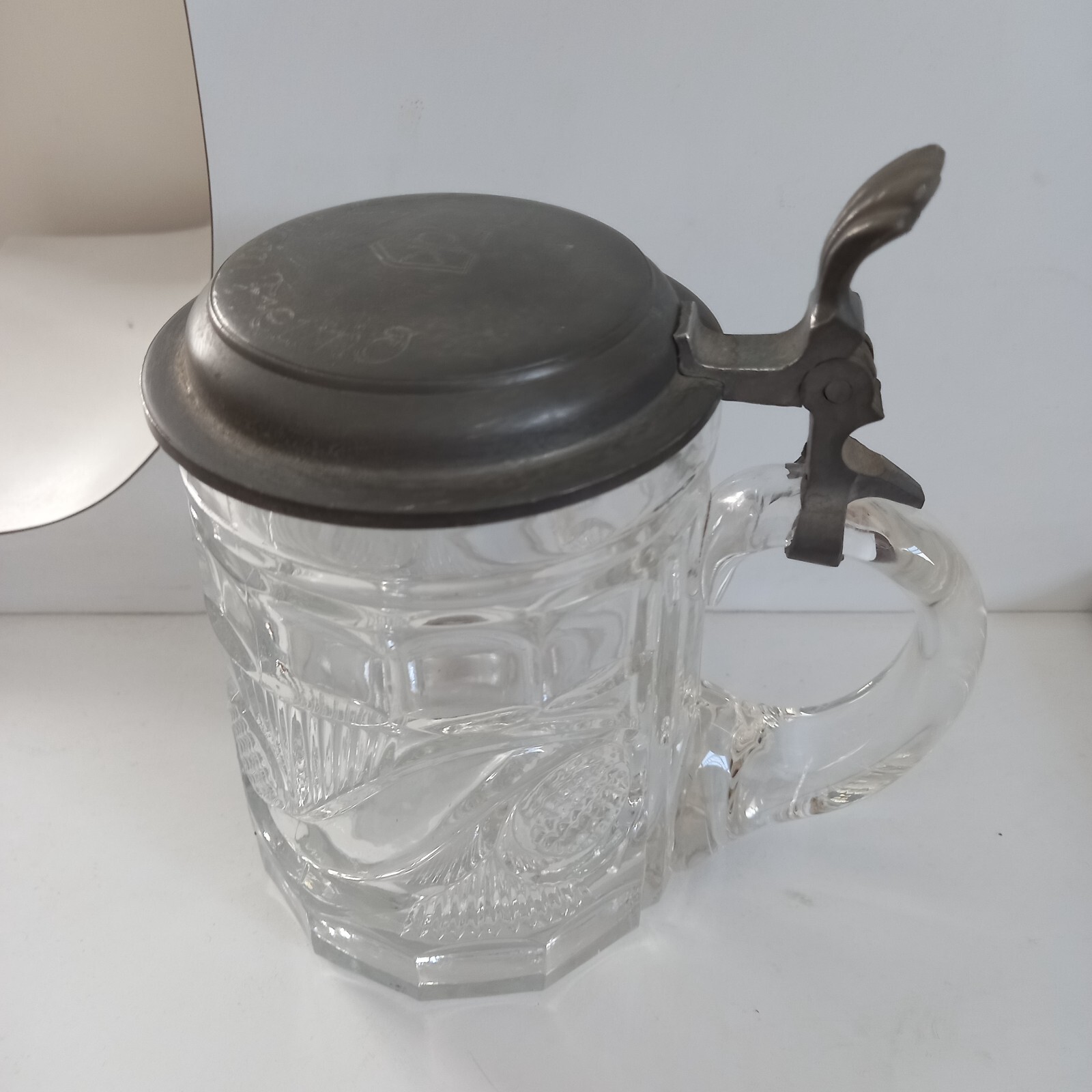 German Glass Pewter Beer Mug Stein Vintage Lid Decorated Brand/Prost ...