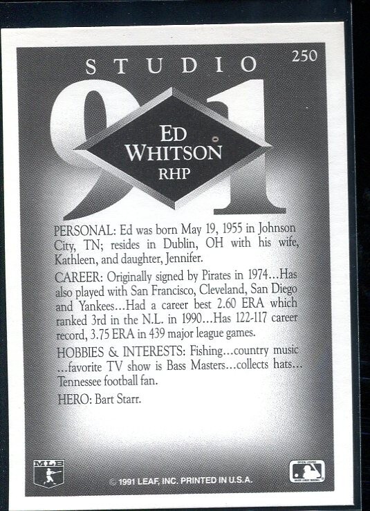 1991 Leaf Studio Baseball Ed Whitson #250 San Francisco Giants | eBay