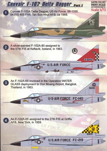 Print Scale Decals 1/72 CONVAIR F-102 DELTA DAGGER Jet Fighter Part 1 ...