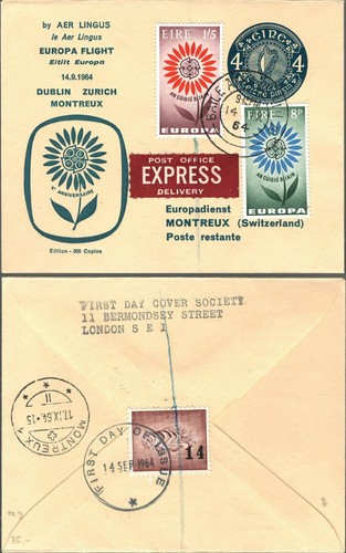 Ireland First Flight Cover Dublin to Montreux Switzerland 1964 FDC ...