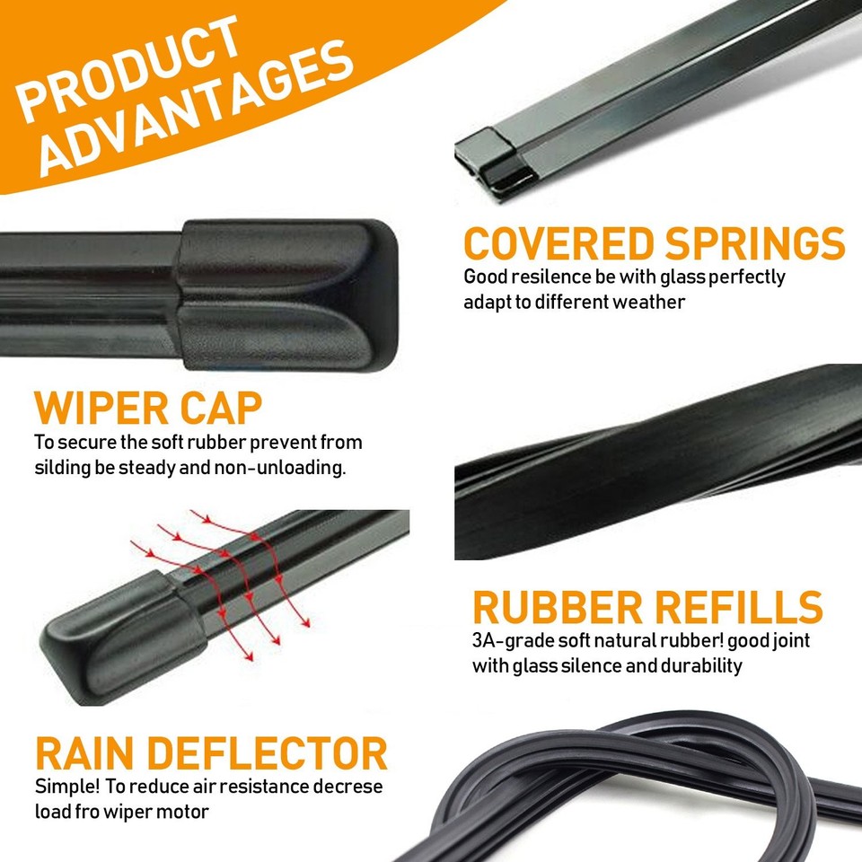 Front Windshield Wiper Blades Fit For Audi A6/A7 Quattro RS7 2012-2018 ...