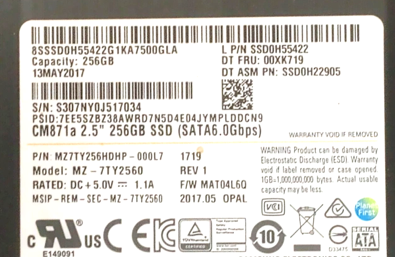 Samsung 256gb SSD Solid State Drive 2.5" SATA III 6gbps Mz7ty256hdhp ...