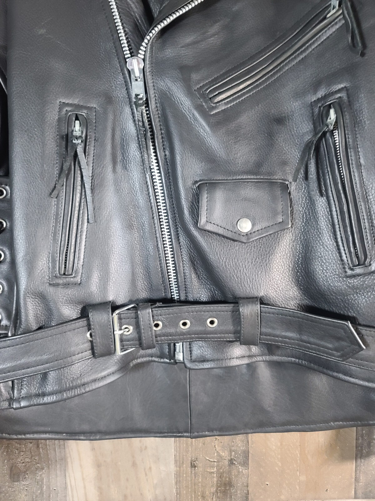 NEW Mens Hawg Riders Leather Motorcycle Jacket MJ2000 With Buckle Size ...
