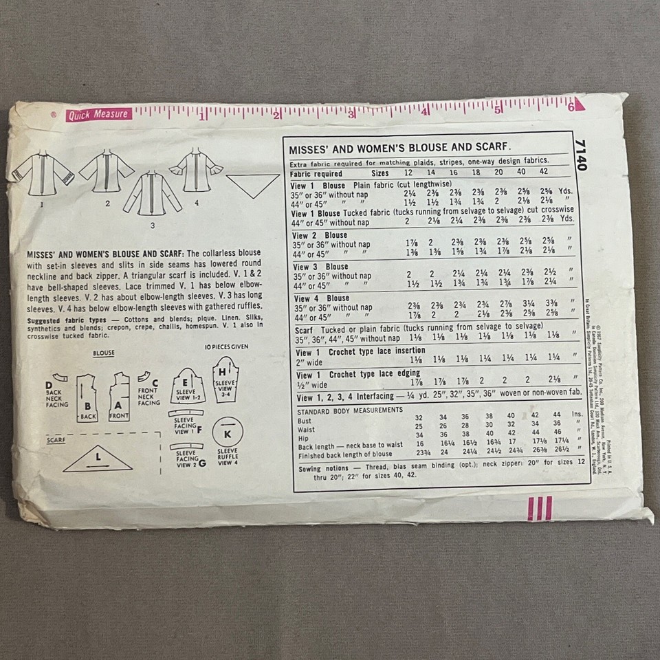 1967 Vintage Simplicity Pattern 7140 Size 14 | eBay