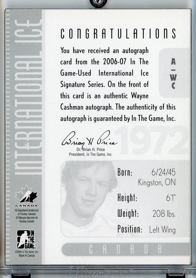 Wayne Cashman 2006-07 Autograph ITG International Ice | eBay