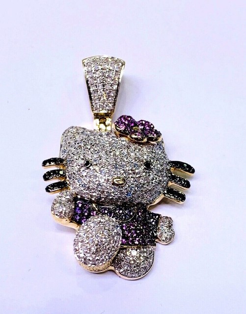 Custom 2.75ct Diamond Sapphire Hello Kitty pendant Black Diamonds | eBay