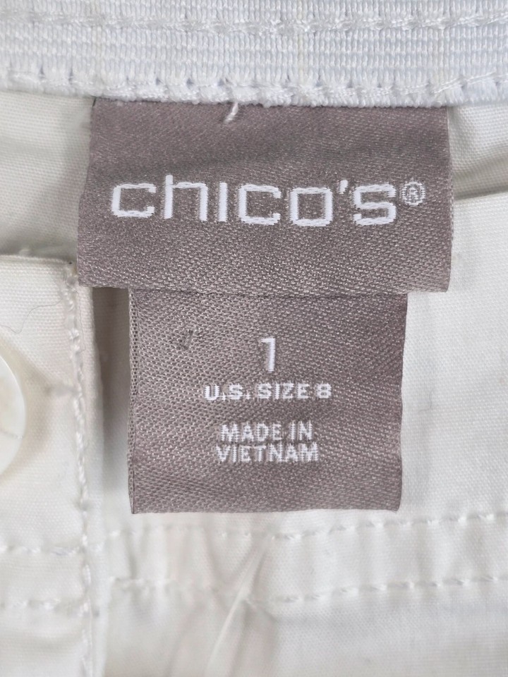 NWT Chicos Womens White Cargo Cropped Pants Size 1 Medium 8 Stain-Repel ...