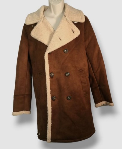 $352 Guess Men's Brown Long Coat Button Up Faux-Shearling Overcoat Jacket Size M 888807503616| eBay