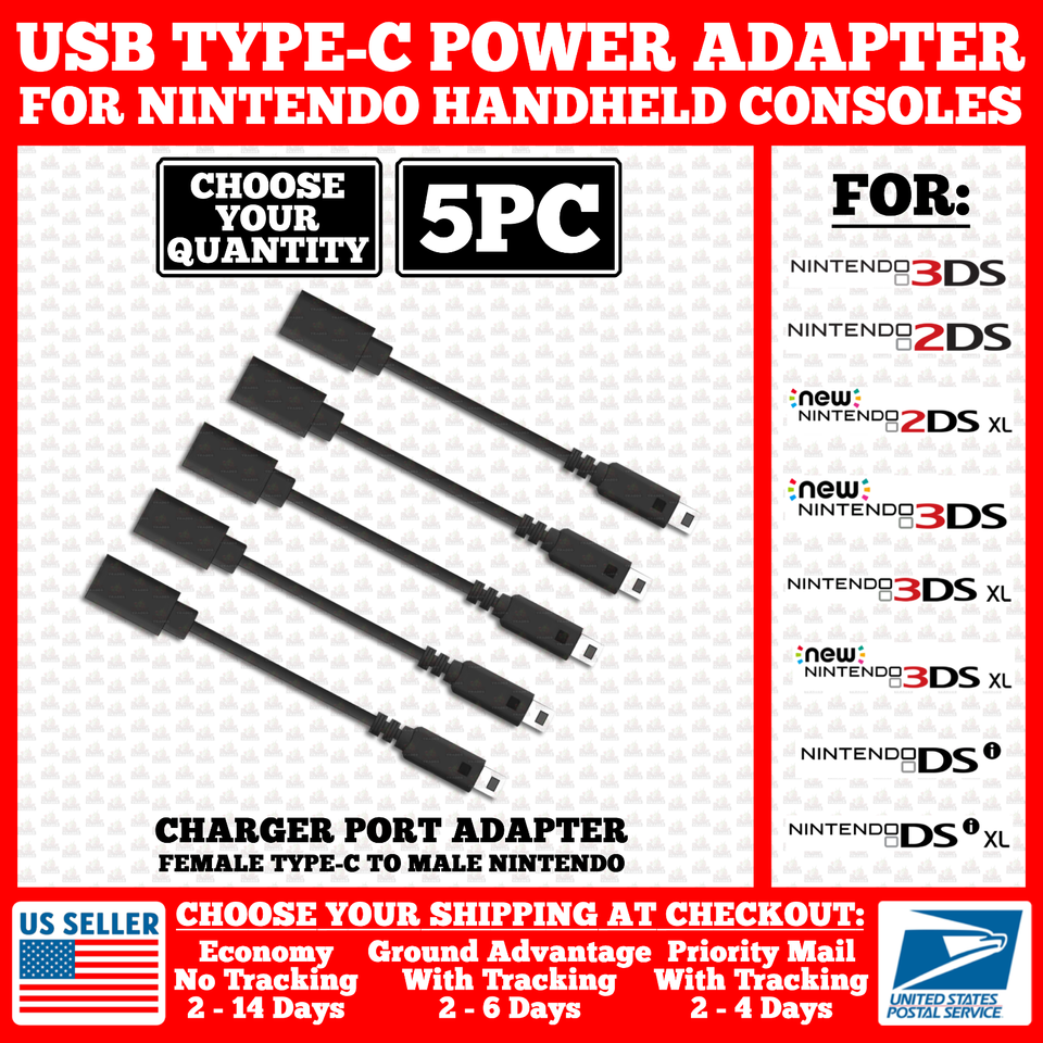 USB Type-C Adapter Converter Charging Cable for Nintendo New/3DS/2DS ...