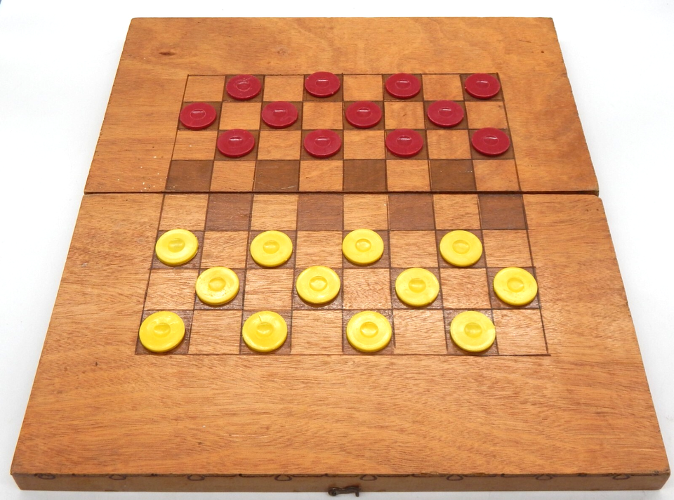 VTG Handmade Backgammon Chess Checkers Reversible Folding Wooden Game ...