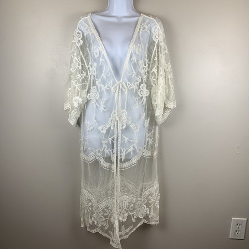 Betsey Johnson Robe One Size Intimates Sheer Ivory Burlesque Lace Pinup ...