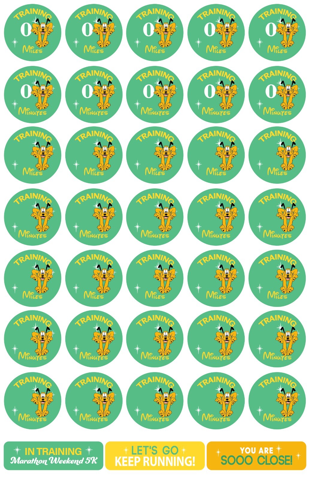 RunDisney Marathon 5K THEMED 13-Week Galloway Training Stickers ...