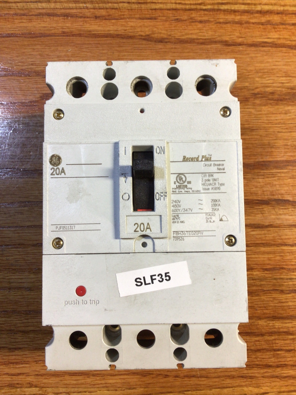 FBH36TE020RV GE 20 Amp 600V 3 Pole Bolt On Circuit Breaker Record Plus ...