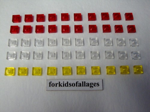 Bulk Lego Lot 50 TRANSLUCENT Red Clear Yellow 1x1 Flat Square Plates ...