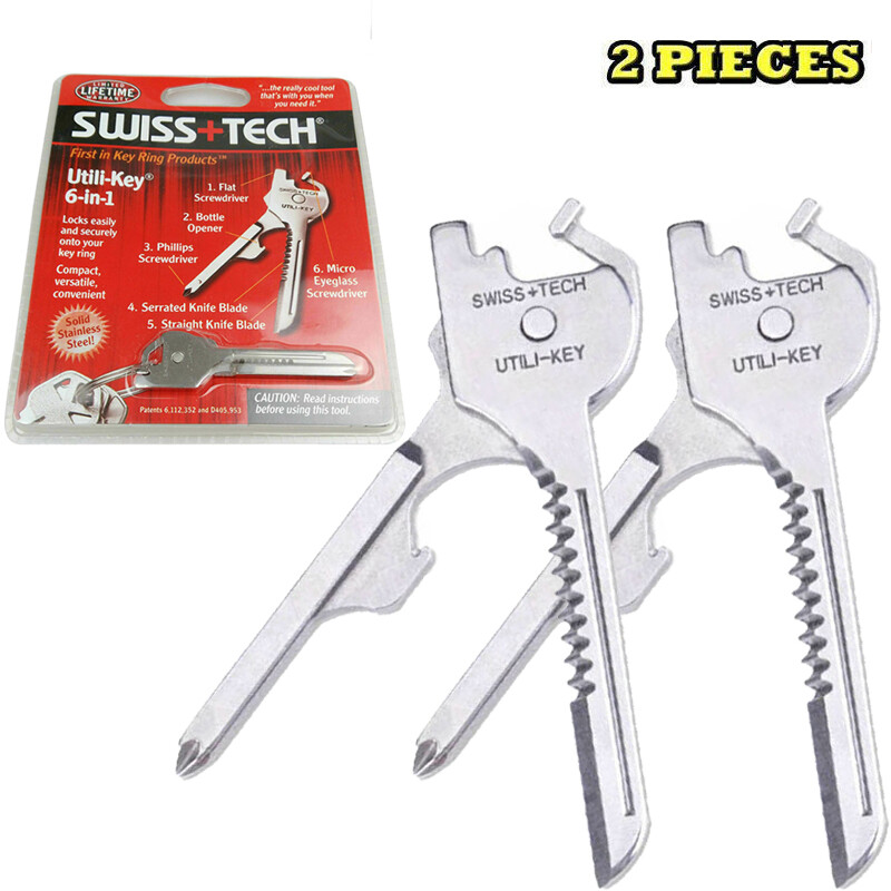 2pc Swiss Tech 6 In Utili-Key Pocket Tool Keyring Stainless Steel ...