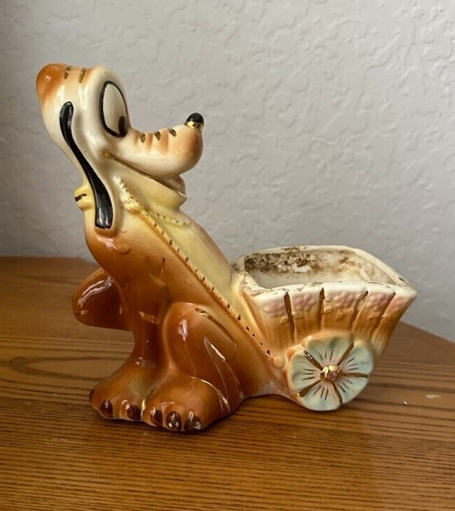 Planter Pluto Pulling Wagon Cart Walt Disney Prod Ceramic Pot Planter 6 ...