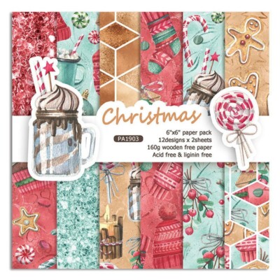 24 Sheets, 12 Designs Cute Christmas Acid Free Scrapbook Paper 6in x ...