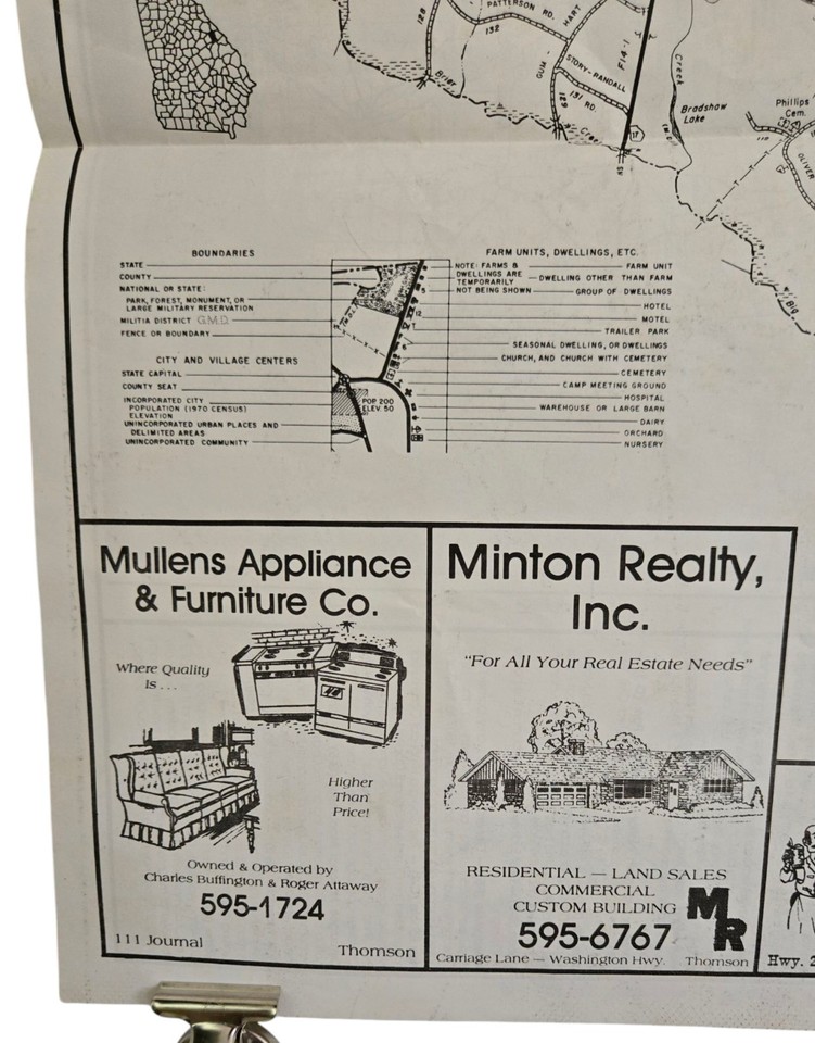 1977 Georgia State Map Large Fold Out Local Advertising Thomson Dearing ...
