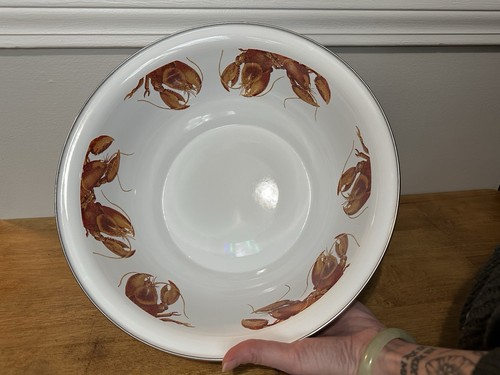 VTG Golden Rabbit Enamelware Serving Bowl 13” Lobster Claw Nautical ...