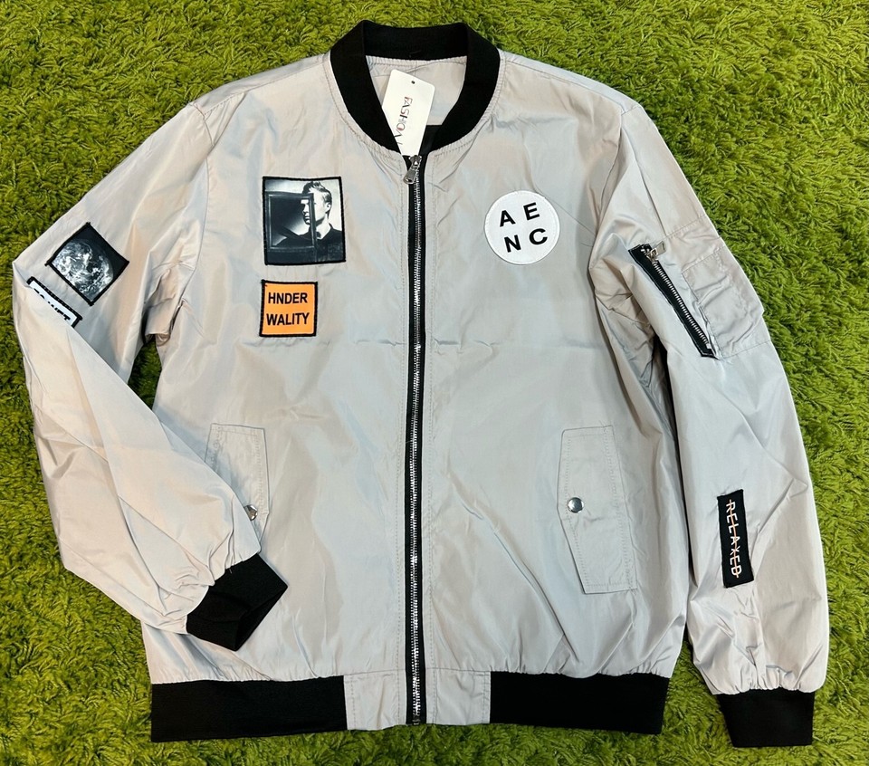 AENC Men's PILOT Bomber Jacket Silver Size: (Asian) 2XL / (US) M-L NWT ...