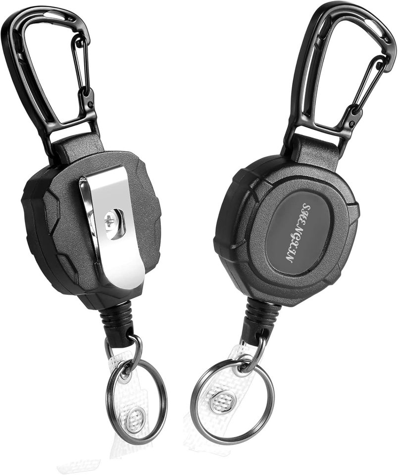 2 Pack Retractable Keychain Heavy Duty Carabiner Badge Holder, Tactical ...