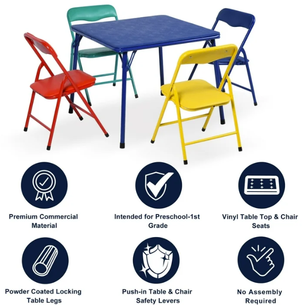 Homy Casa Kids Table and 4 Chairs Set, Folding Activity Table, Free ...