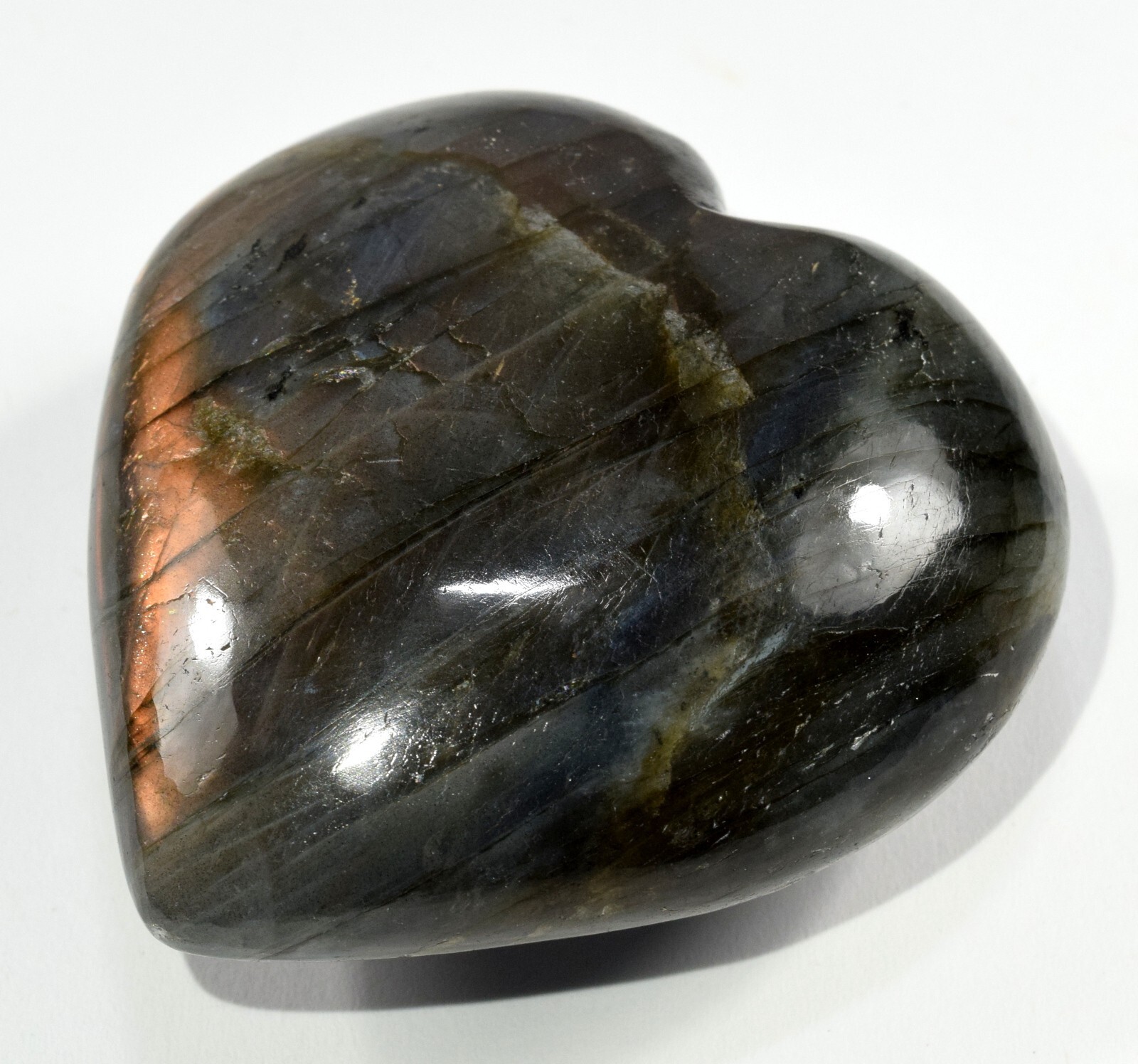 2.4" Orange Flash Labradorite Heart Polished Gemstone Crystal Mineral ...