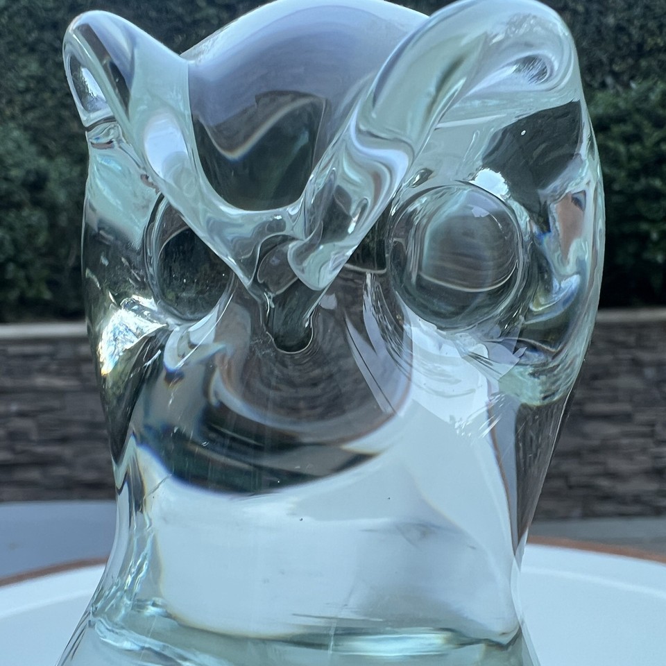 Rare Vintage MCM Roberto Moretti Signed Art Clear Glass Owl Sculpture 6 ...