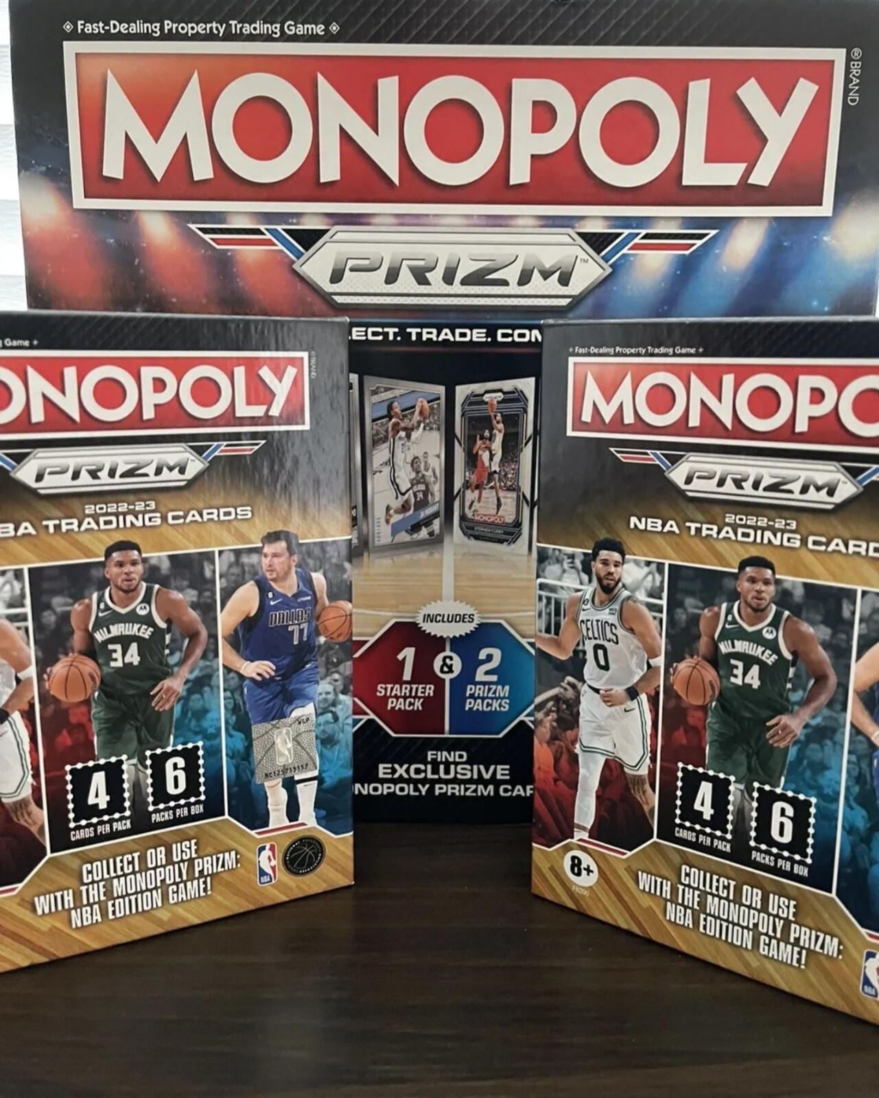 MONOPOLY PANINI PRIZM NBA EDITION TRADING CARD BOARD GAME & 2 BOOSTER ...