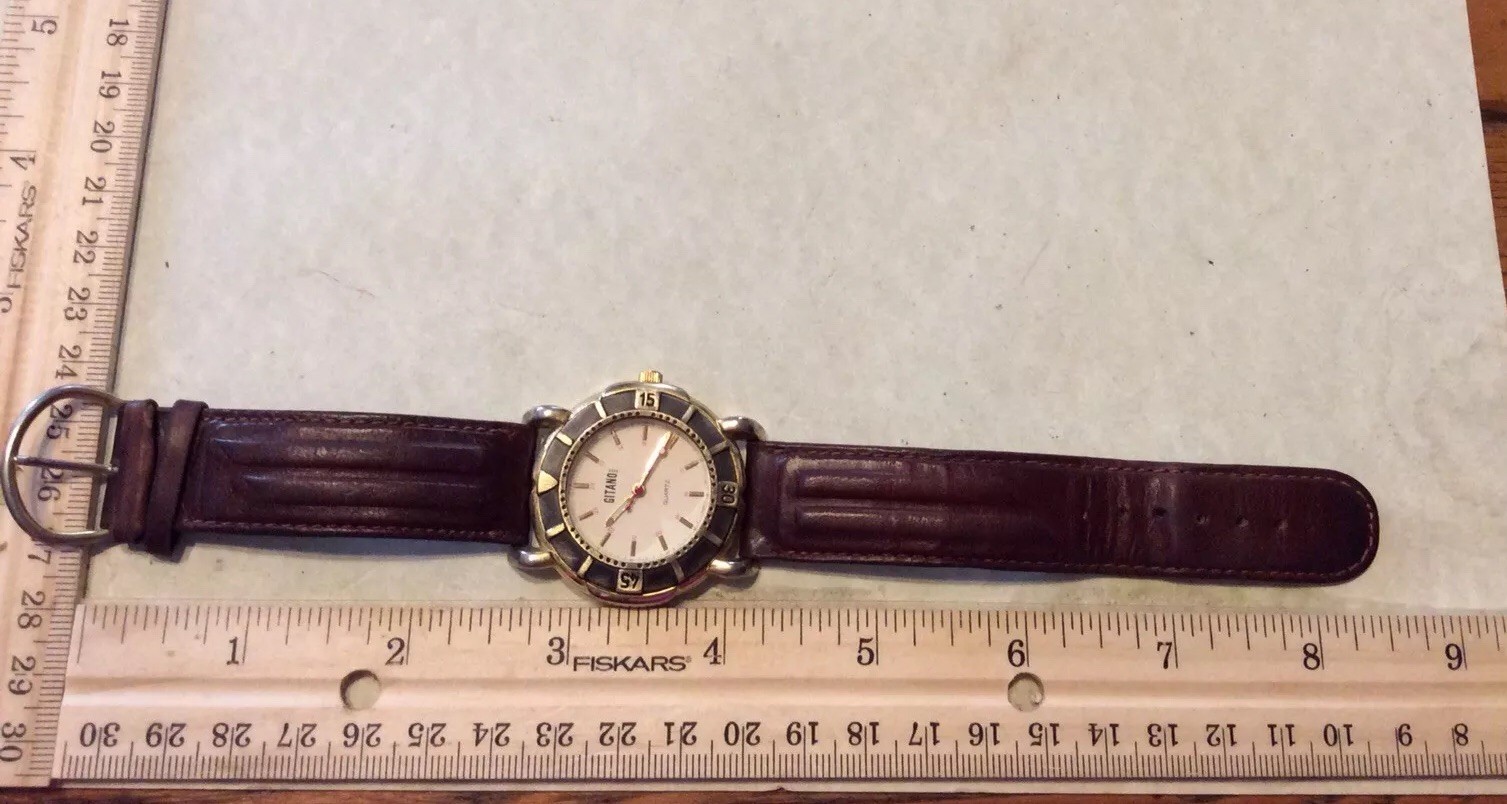 Gitano Quartz Watch Stainless Steel Gold Tone Brown Leather Band Model ...