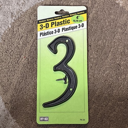 Hy-Ko 4" Black 3-D Plastic Home Address Number 3 (PN-29) | eBay