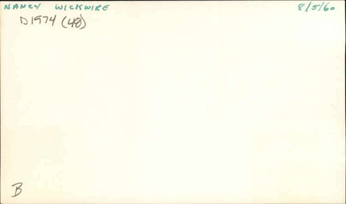 Nancy Wickwire D.1974 (48) Actress Camera Three signed 3"x5" index Card ...
