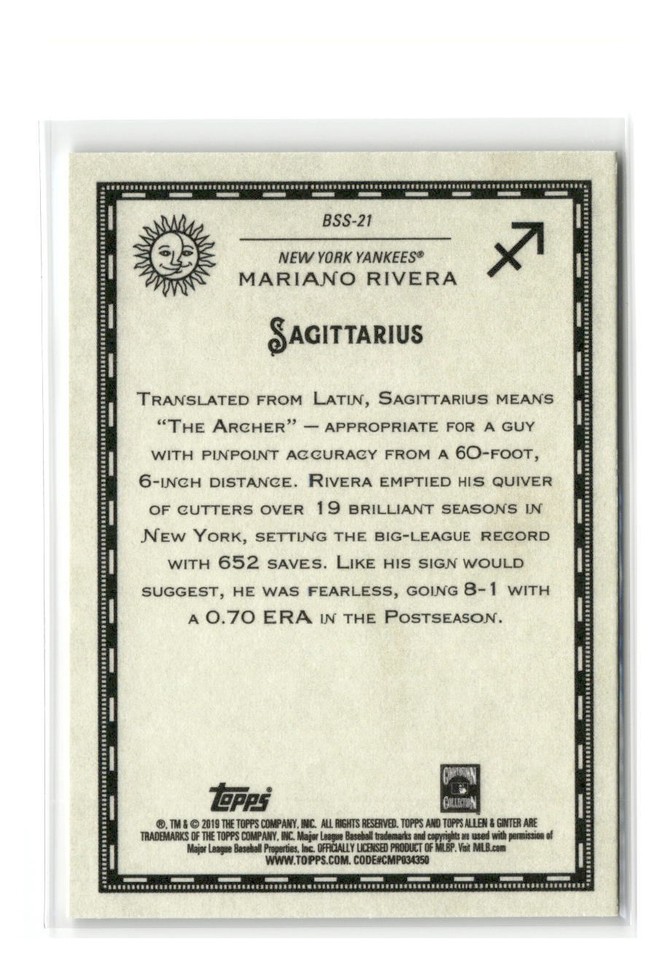 2019 Topps Allen & Ginter - #BSS-21 - Mariano Rivera Baseball Star ...