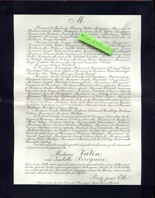 faire-part de décès de Mme Vatin née Isabelle Pérignon .Lésigny . 1913 ...