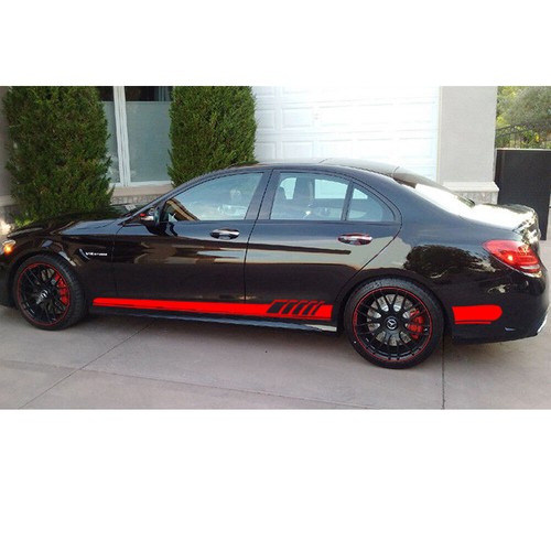 For Mercedes-Benz 2x Red Vinyl Decal Car Side Skirt Sport Racing ...