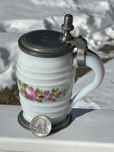 Small Size Milk Glass Stein with Pewter Lid and Base - Liebe | eBay