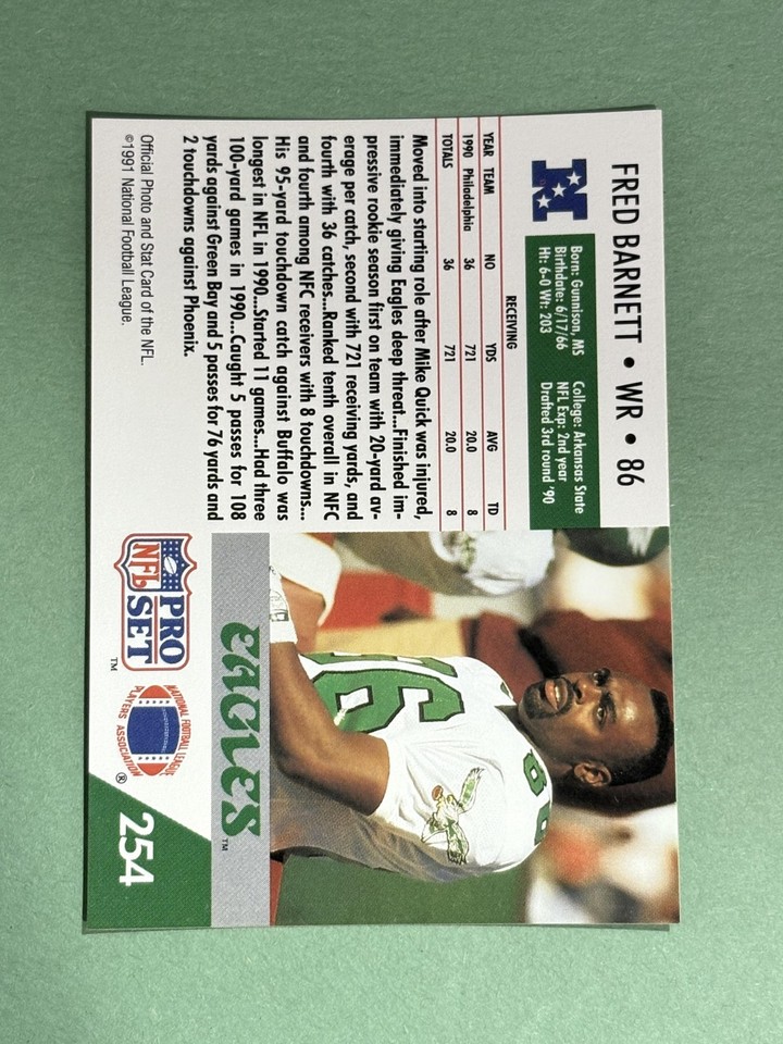 Fred Barnett 1991 Pro Set Philadelphia Eagles #254 BB995 | eBay