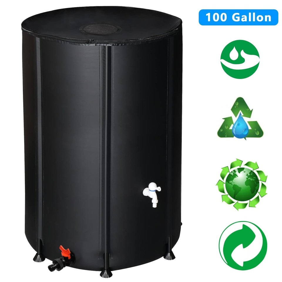 Collapsible Rain Barrel Water Collection System 100 Gallon Portable ...