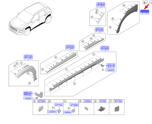HYUNDAI KONA MK1 Rear Left Quarter Side Garnish Assy 87741J9000CA NEW ...
