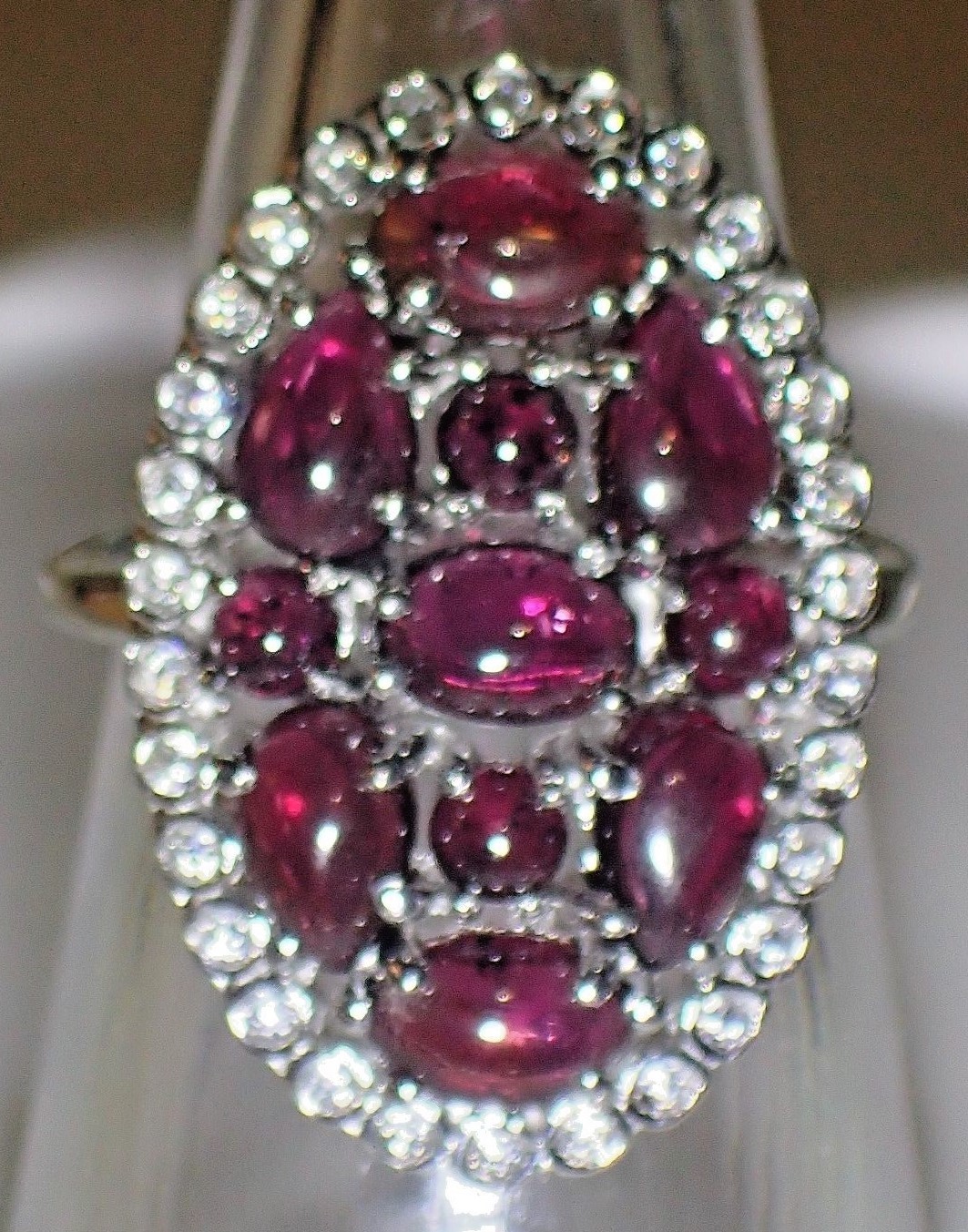 RASPBERRY RHODOLITE GARNET, WH CZ 925 SILVER 14K GOLD PLATED SIZE 6.5 ...