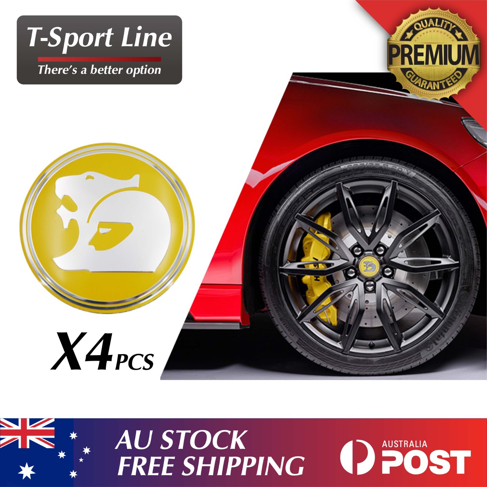 4PCS Holden HSV Wheel Cap Decal Badge Sticker 56mm Yellow V2-VY VZ VE ...